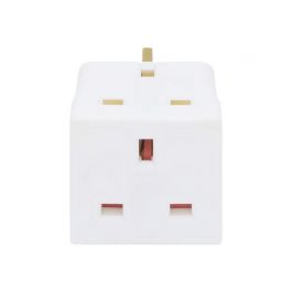 Manhattan UK Double Plug Adaptor, x2 output (2-way), Plug Socket, White ...